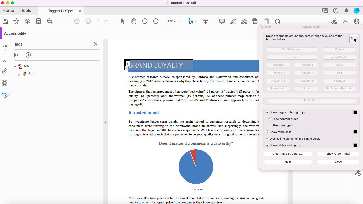 Adding Document Tags and Verifying Reading Order in Adobe Acrobat