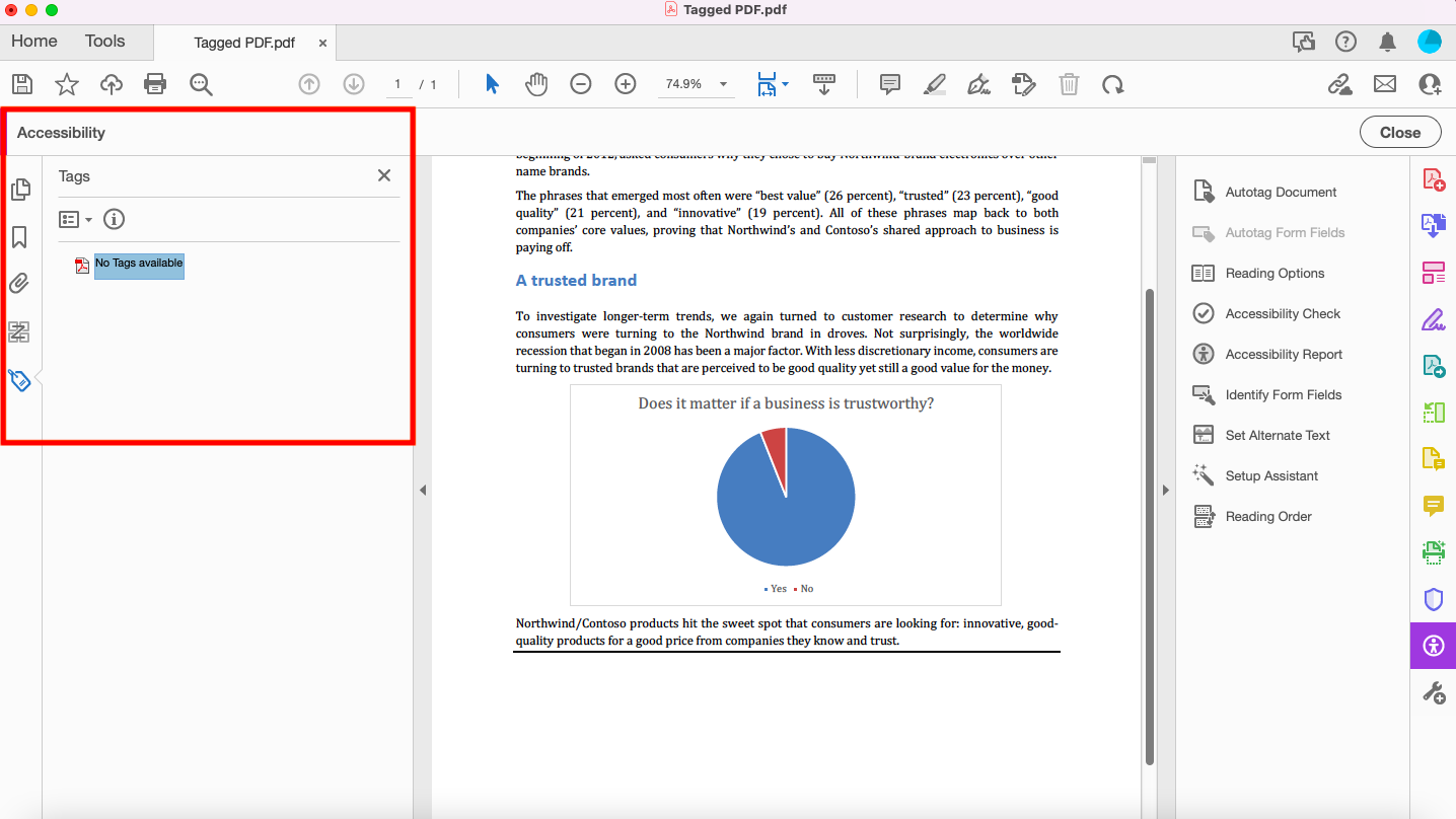 Adding Document Tags and Verifying Reading Order in Adobe Acrobat